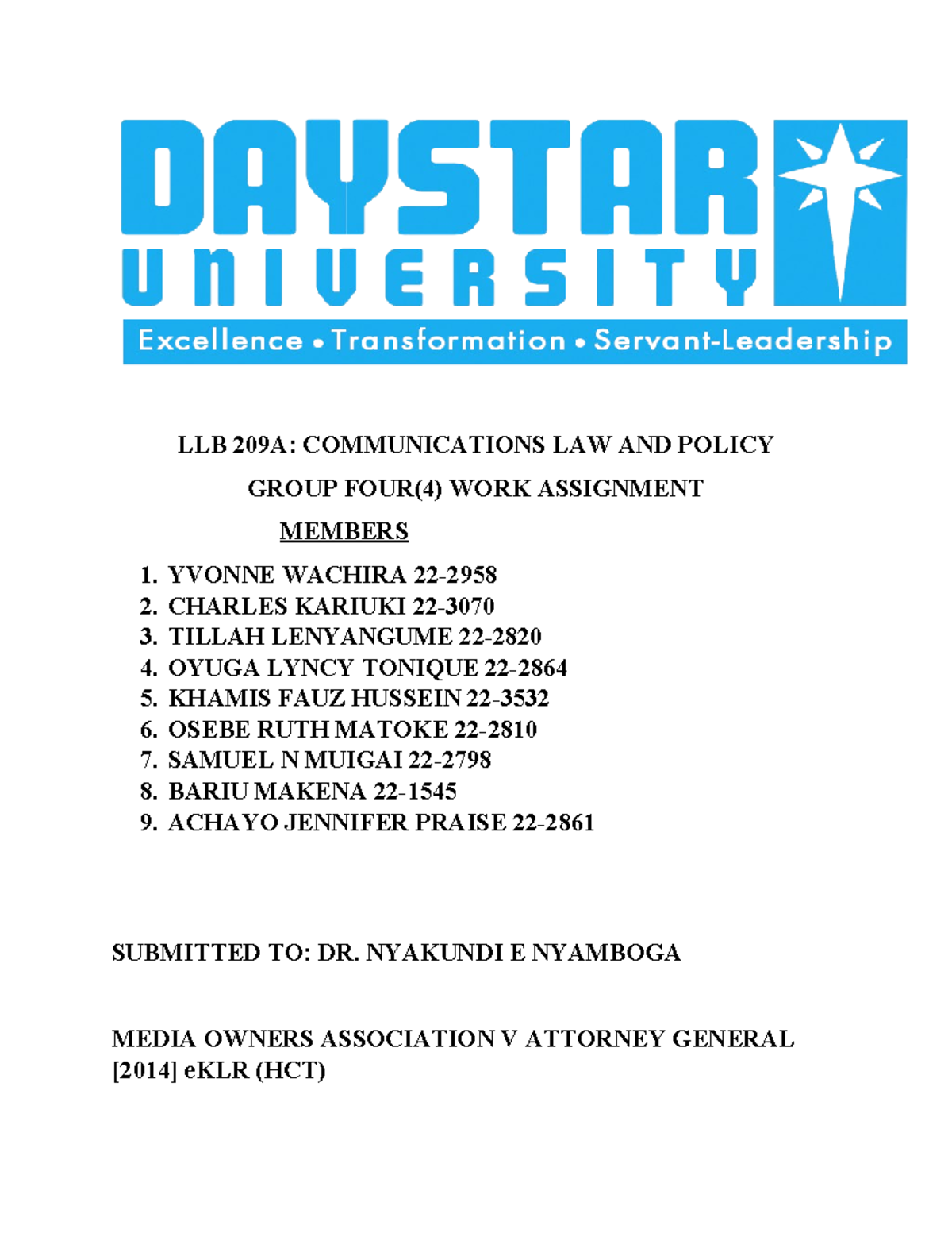 Group 4 work (3)-1 - LLB 209A: COMMUNICATIONS LAW AND POLICY GROUP FOUR ...
