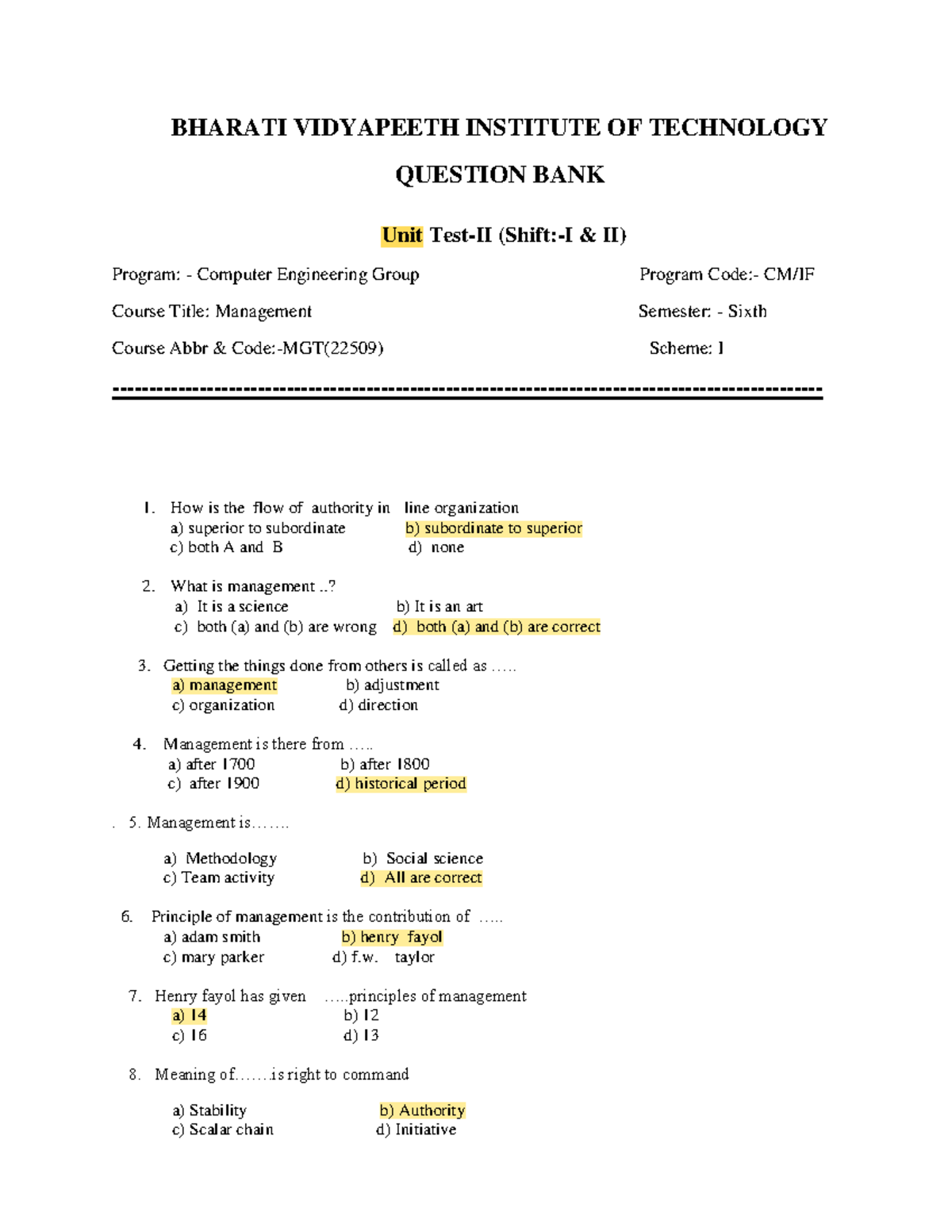 Mgt - mgt qB - BHARATI VIDYAPEETH INSTITUTE OF TECHNOLOGY QUESTION BANK ...