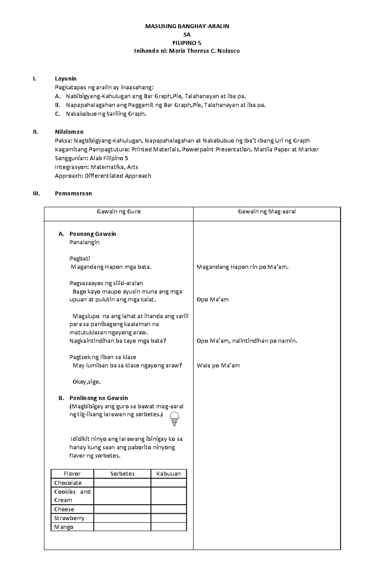 LP - Copy - SAMPLE LP - MASUSING BANGHAY-ARALIN SA FILIPINO 5 Inihanda ...