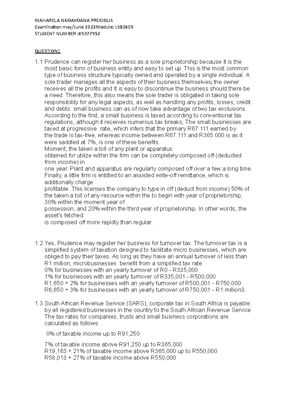 Lsb 2605 june exams - Examination may/June 2023 Module: LSB STUDENT ...