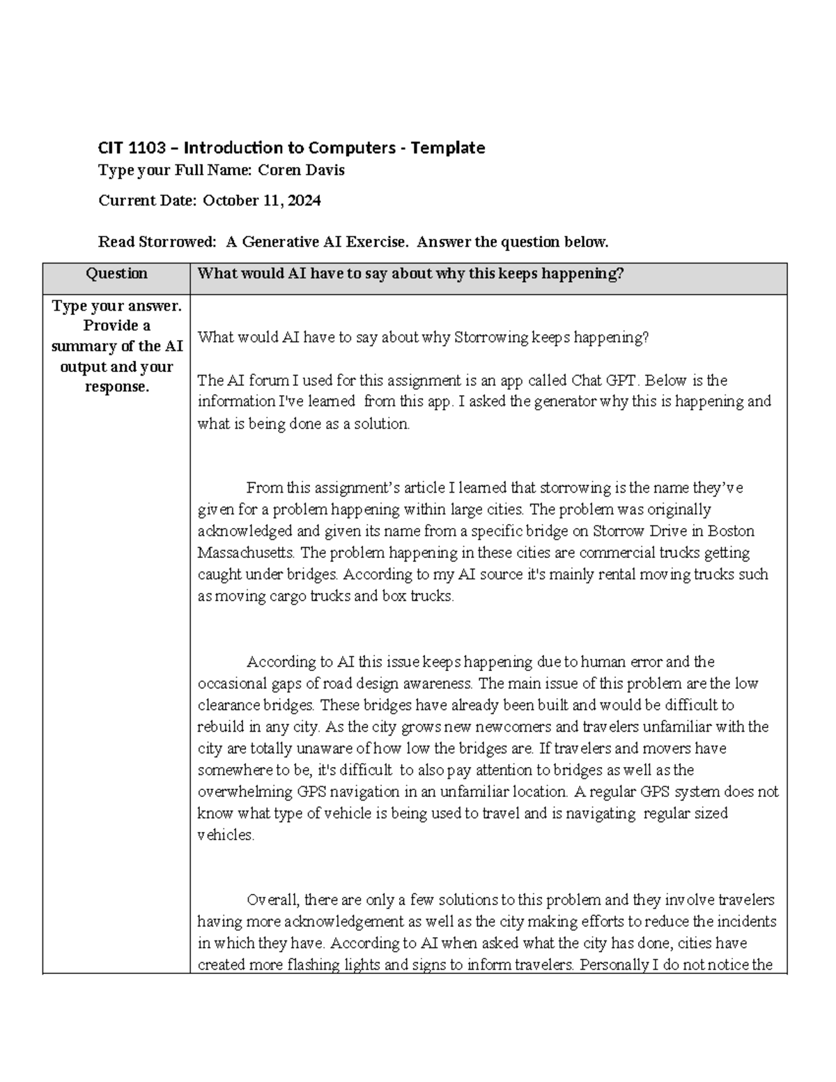 Storrowing CIT1103 Template Answer Sheet - CIT 1103 – Introduction to Computers - Template Type ...
