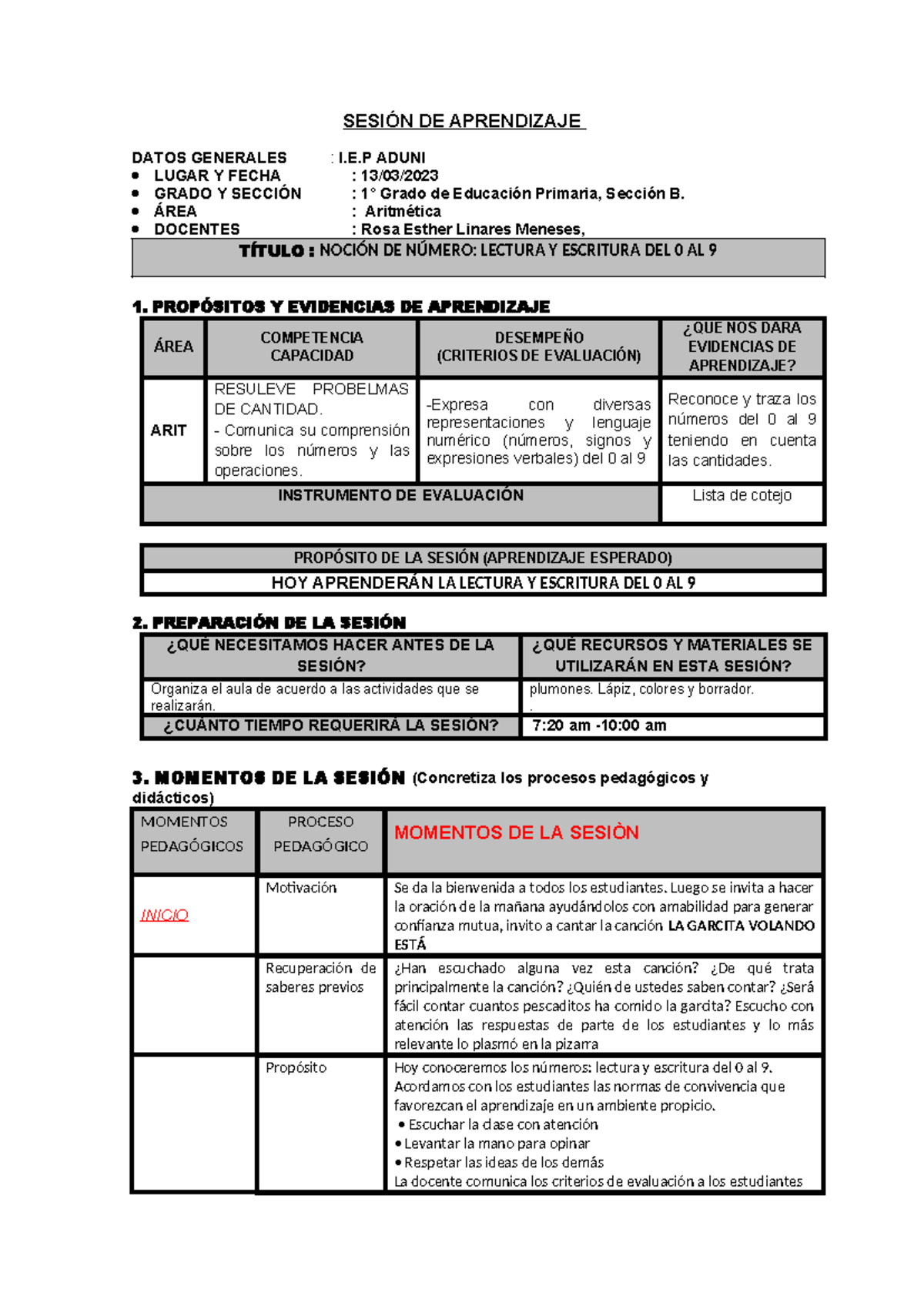 Aritmetica 1 - Hdhe - SESIÓN DE APRENDIZAJE DATOS GENERALES : I.E ADUNI ...