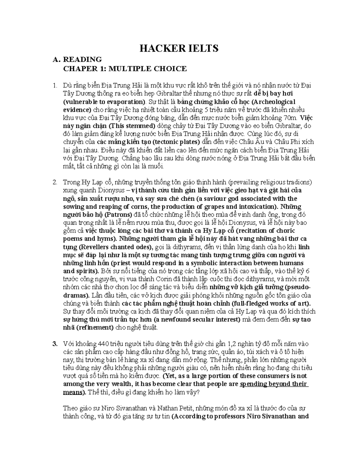 Hacker Ielts - HACKER IELTS A. READING CHAPER 1: MULTIPLE CHOICE Dù ...