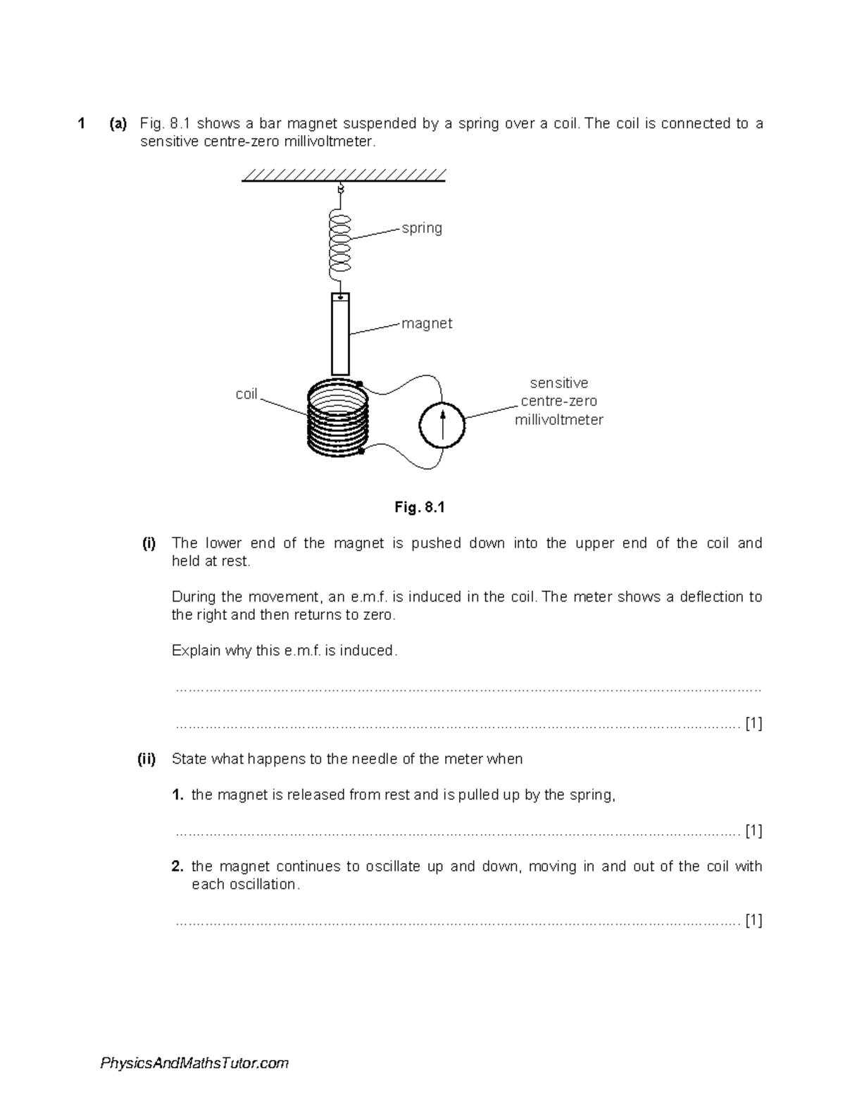 Electromagnetic Effects 1 QP - 1 (a)Fig. 8 shows a bar magnet suspended ...