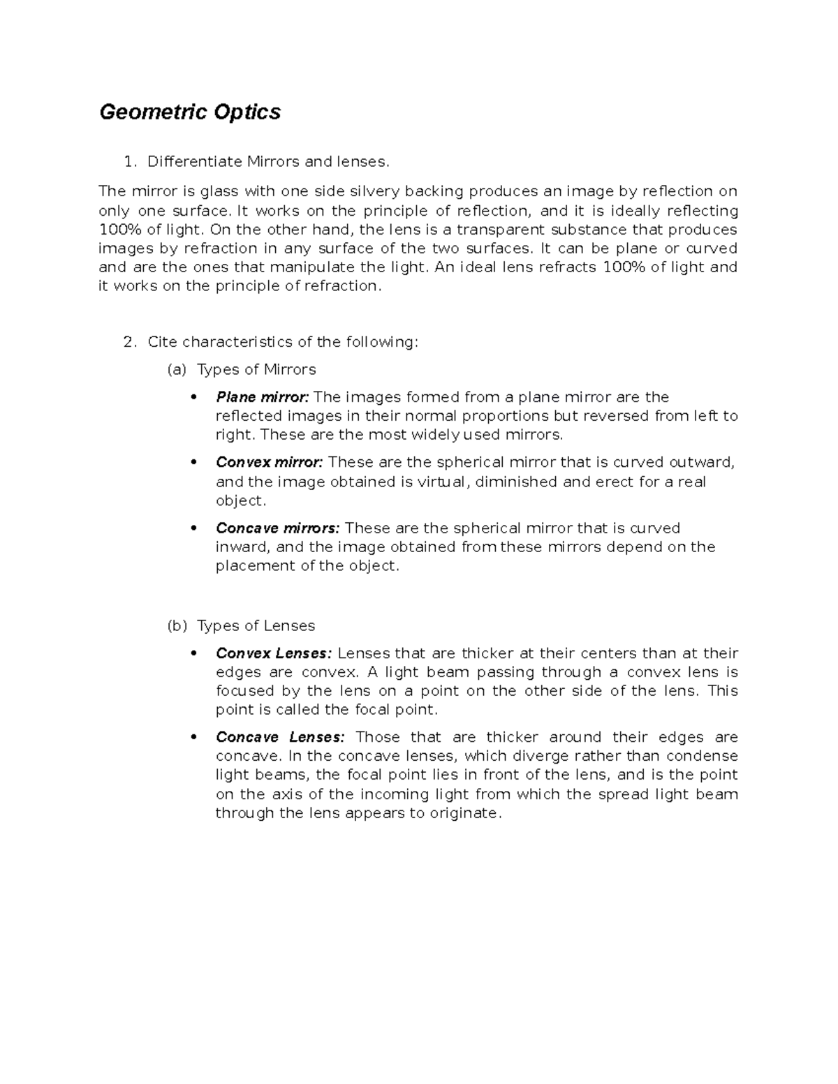Geometric Optics - Geometric Optics Differentiate Mirrors and lenses ...