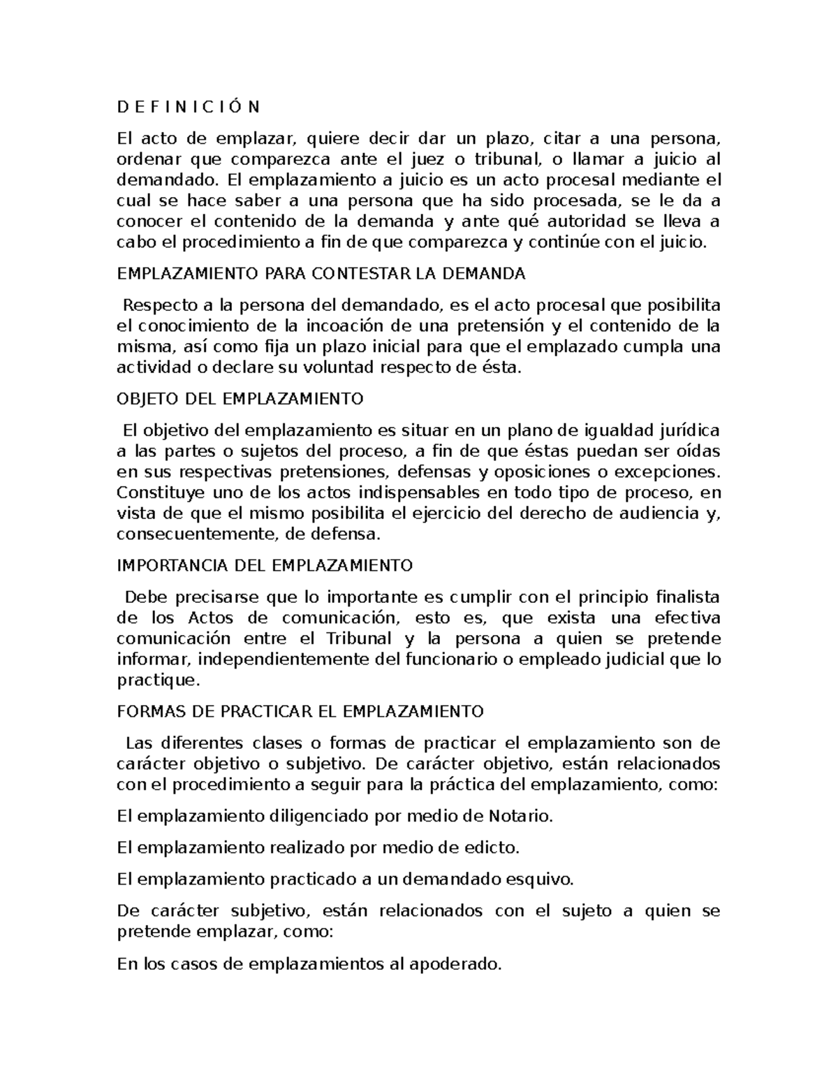 Emplazamiento - derecho administrativo - D E F I N I C I Ó N El acto de ...