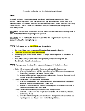 Support argumentative - Persuasive Application Exercise: Claim ...