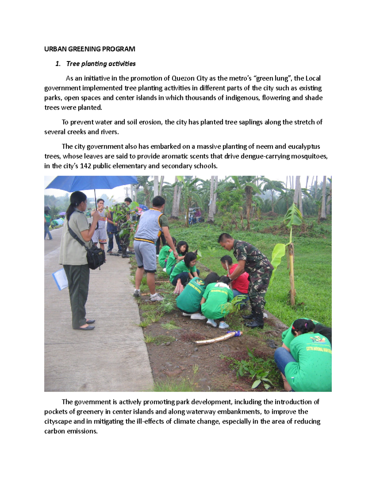 Urban Greening Program - URBAN GREENING PROGRAM 1. Tree planting ...