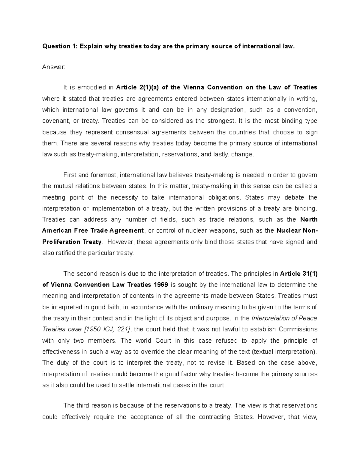 PIL Tuto 2 - Tutorial answer for public international law. - Question 1 ...
