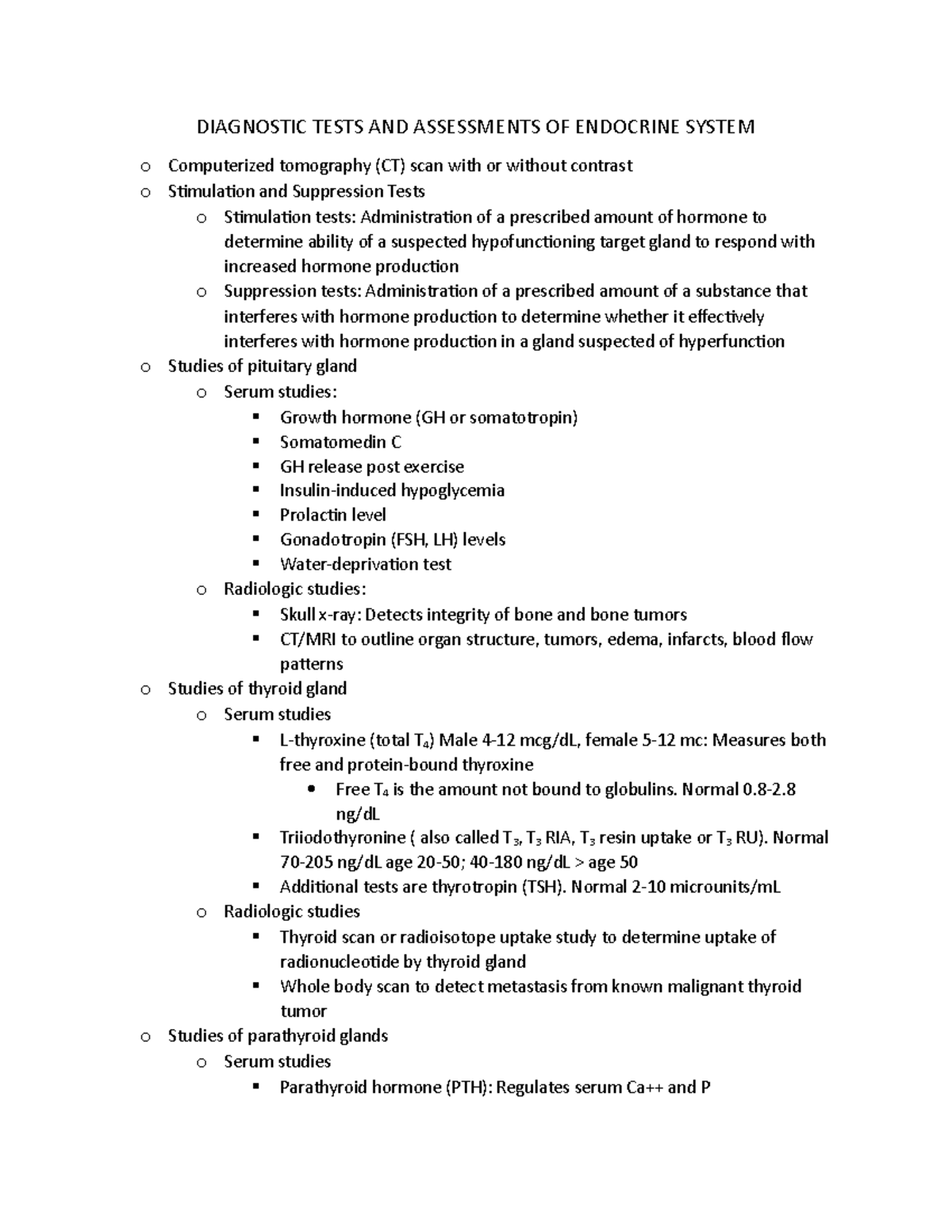 Diagnostic Tests and Assessemnts of Endocrine System - DIAGNOSTIC TESTS ...