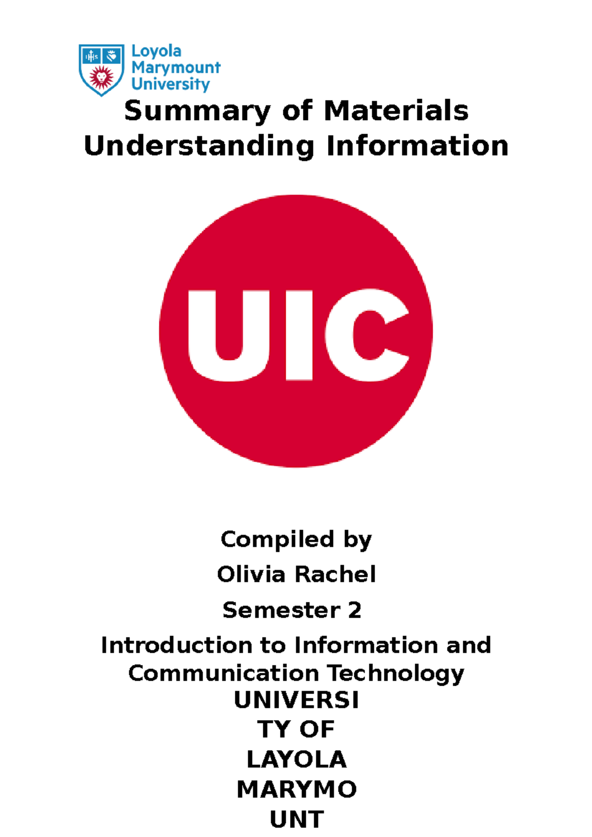 Summary of Materials Understanding Information - Summary of Materials ...