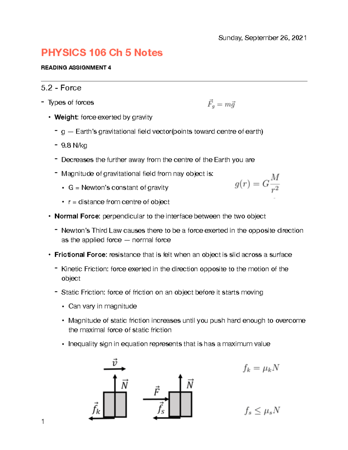 PHYS 104/106 - Chapter 5 Textbook Summary - Forces and Newton's Laws ...