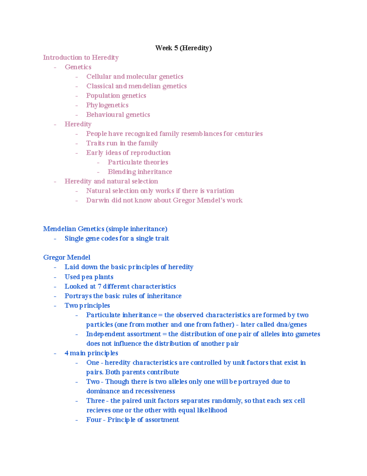 Anthro Week 5 Notes - Shannon Black - Week 5 (Heredity) Introduction to ...