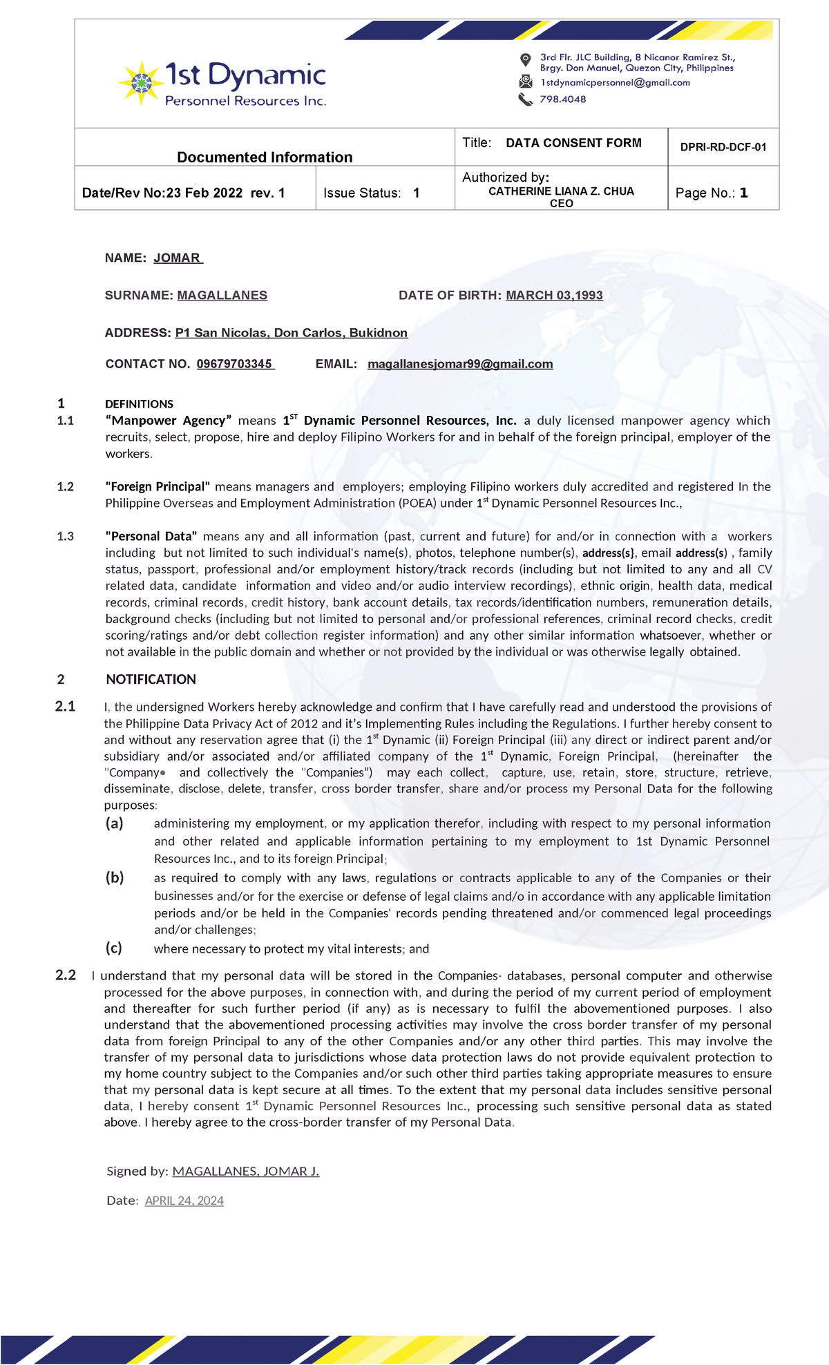 DPRI-RD-DCF-01 - Data Consent Form -2 - Documented Information Title ...