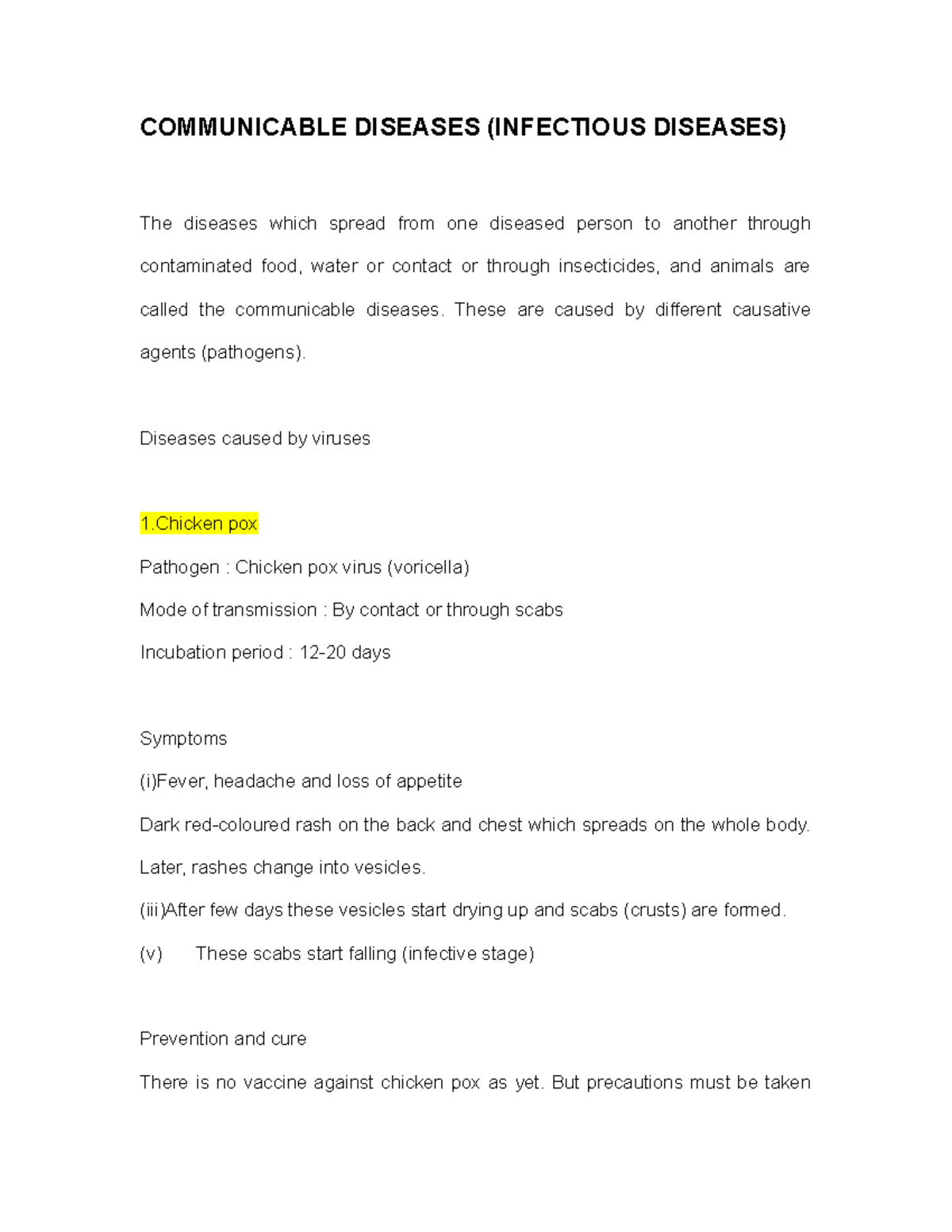 Communicable Diseases - These are caused by different causative agents ...