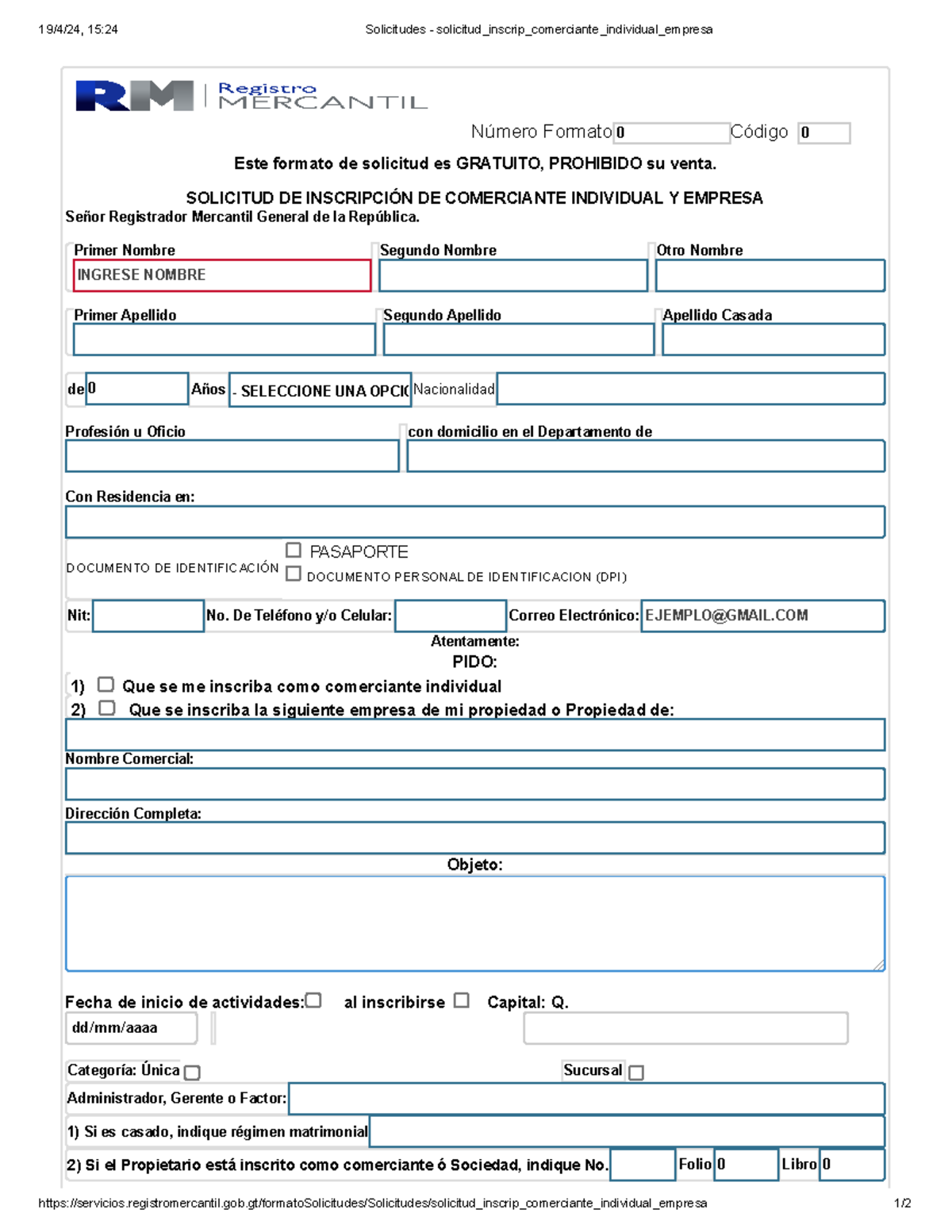 Registromercantil - resumen - Este formato de solicitud es GRATUITO ...