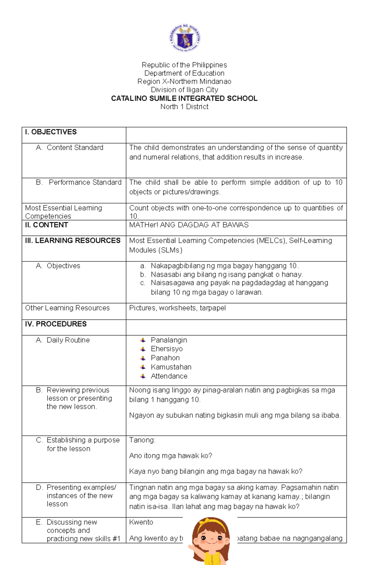 Cot - for school purposes - Republic of the Philippines Department of ...