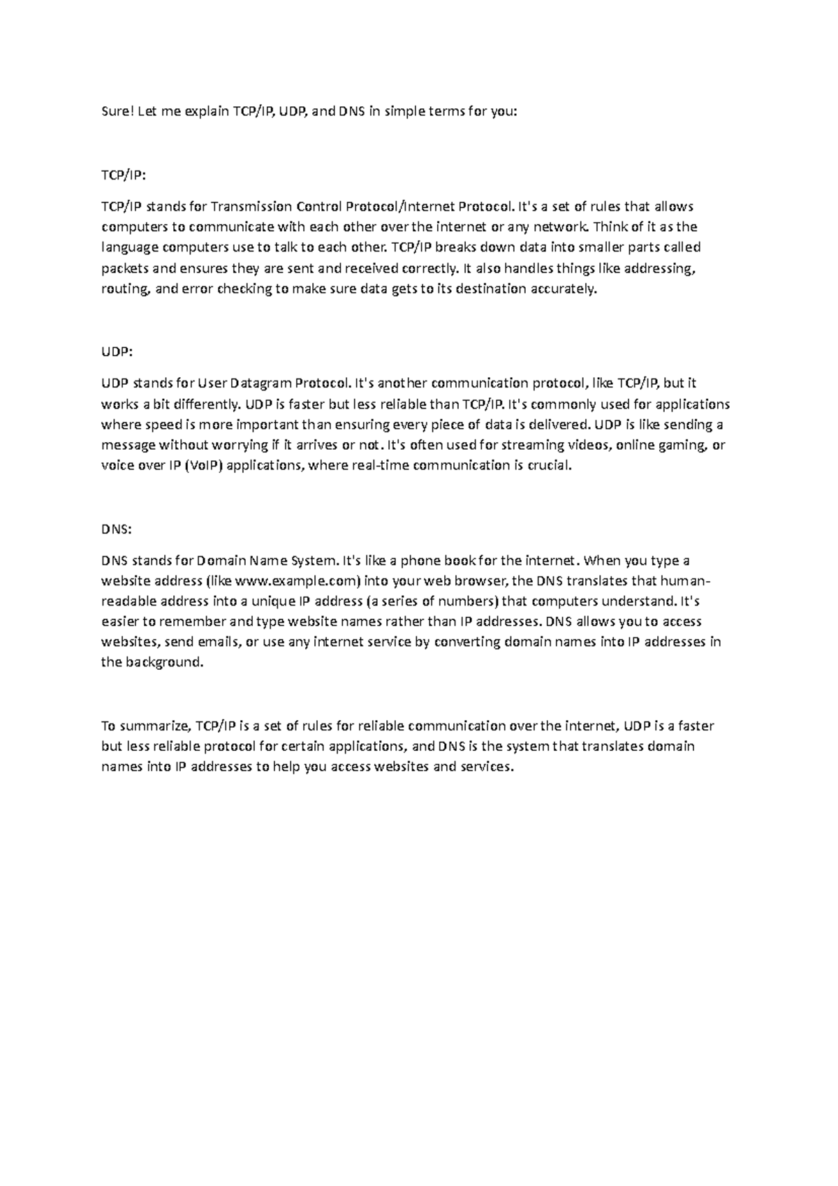 Basics Of Internet Protocols Sure Let Me Explain Tcpip Udp And Dns In Simple Terms For You