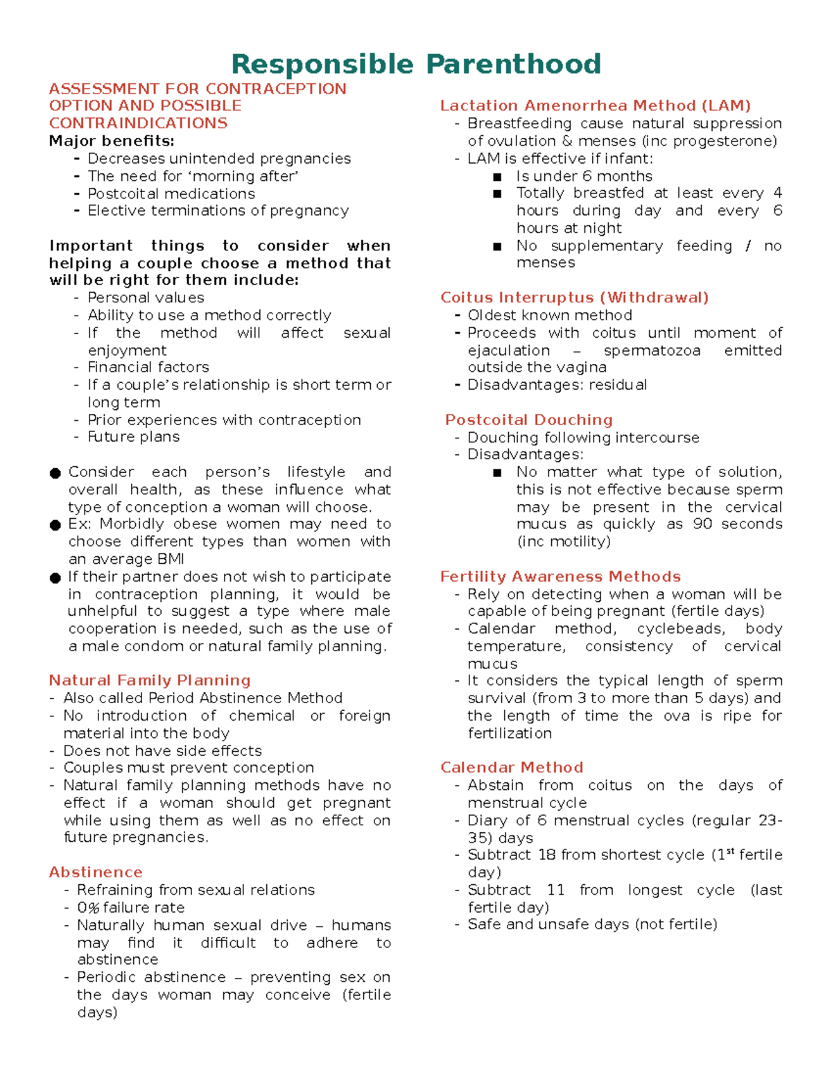 2. reponsible parenthood - Responsible Parenthood ASSESSMENT FOR ...