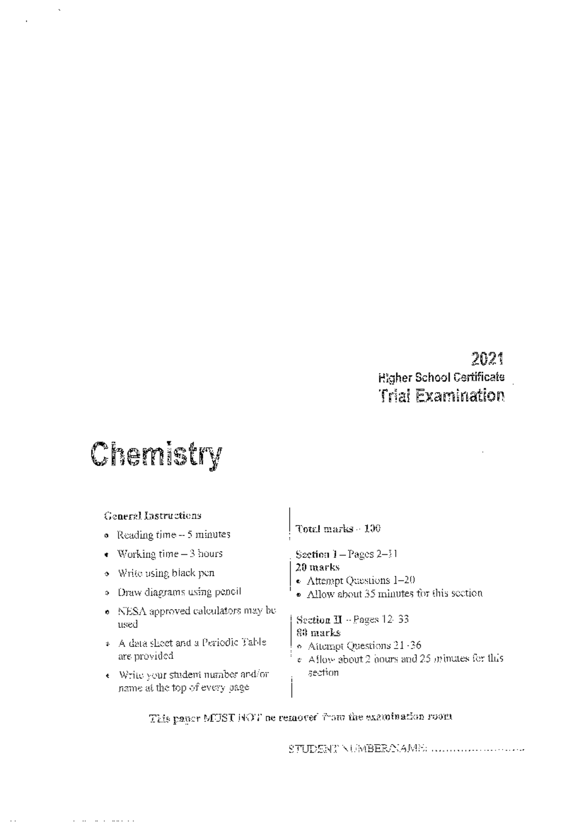 Independent 2021 chemistry - 2021 Higher School Certificate Trial Examination Chemistry General ...
