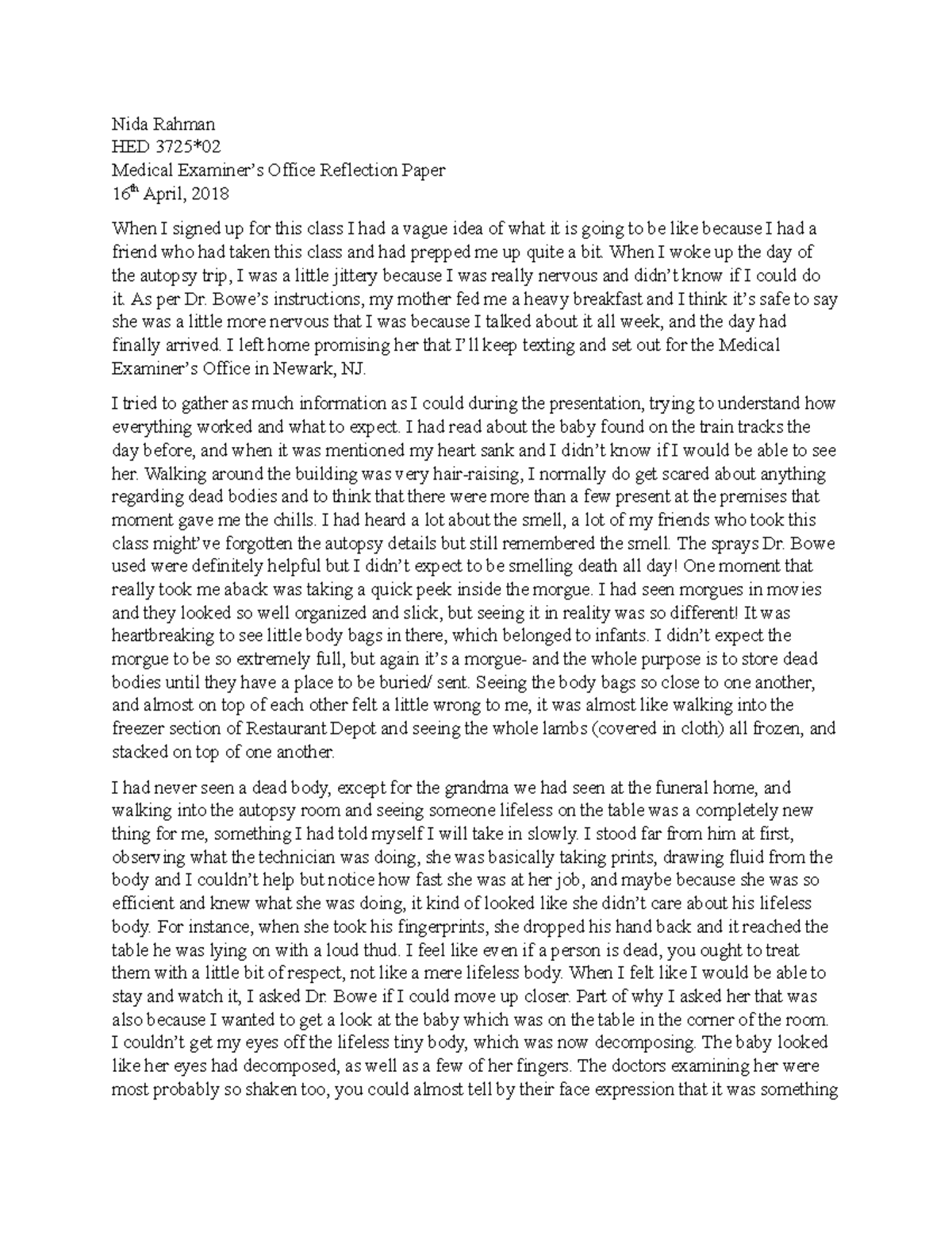 Death - Grade: A - Nida Rahman HED Medical Office Reflection Paper 16th ...
