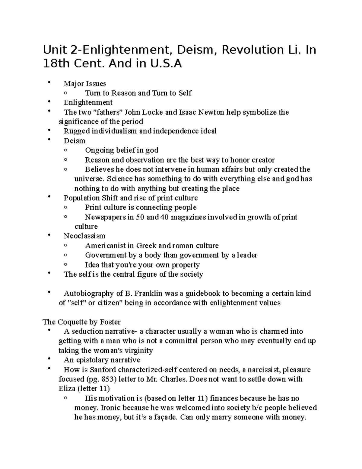 Unit 2 Enlightenment Period Notes - Unit 2-Enlightenment, Deism ...