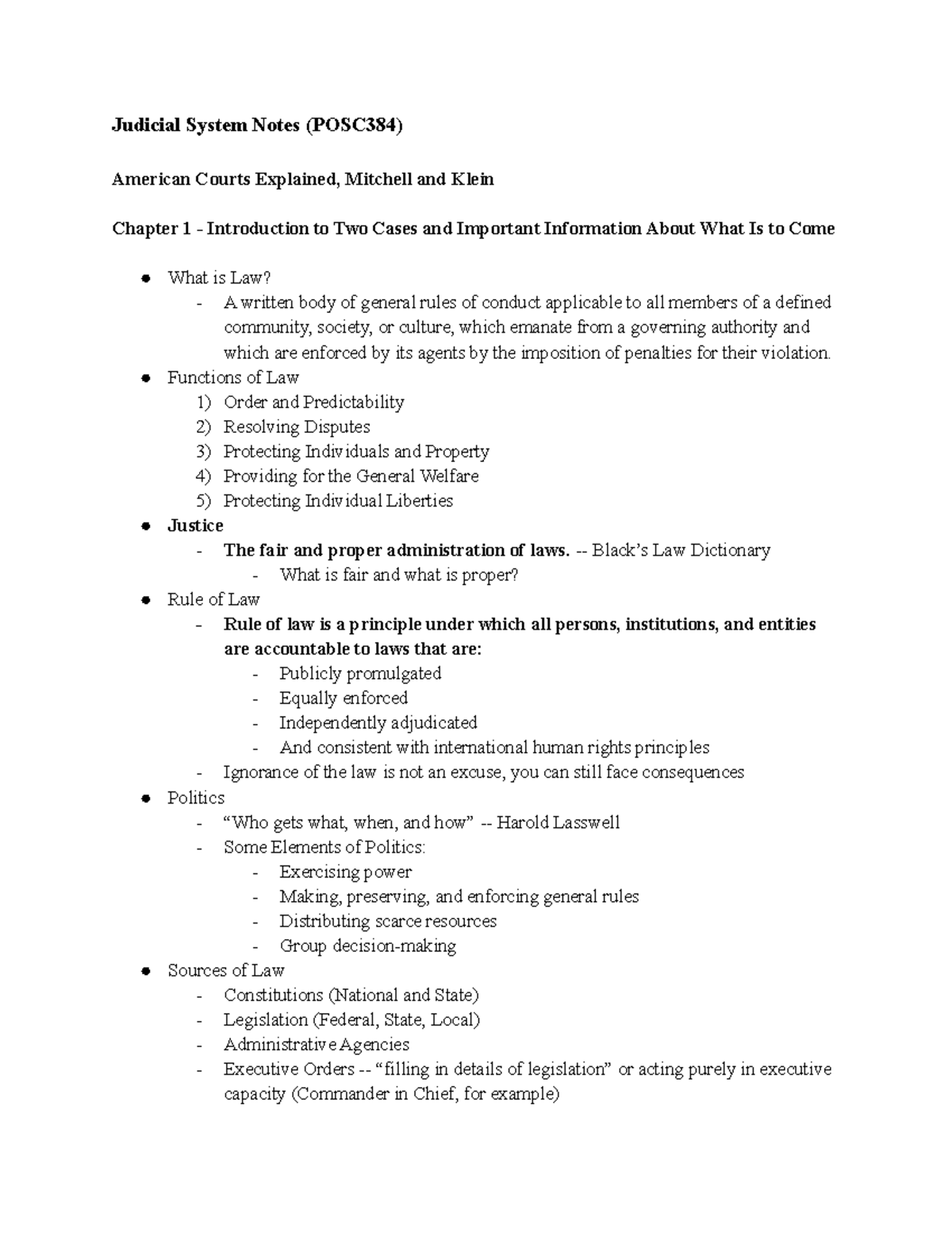 Judicial System Notes (POSC384) - Judicial System Notes (POSC384 ...
