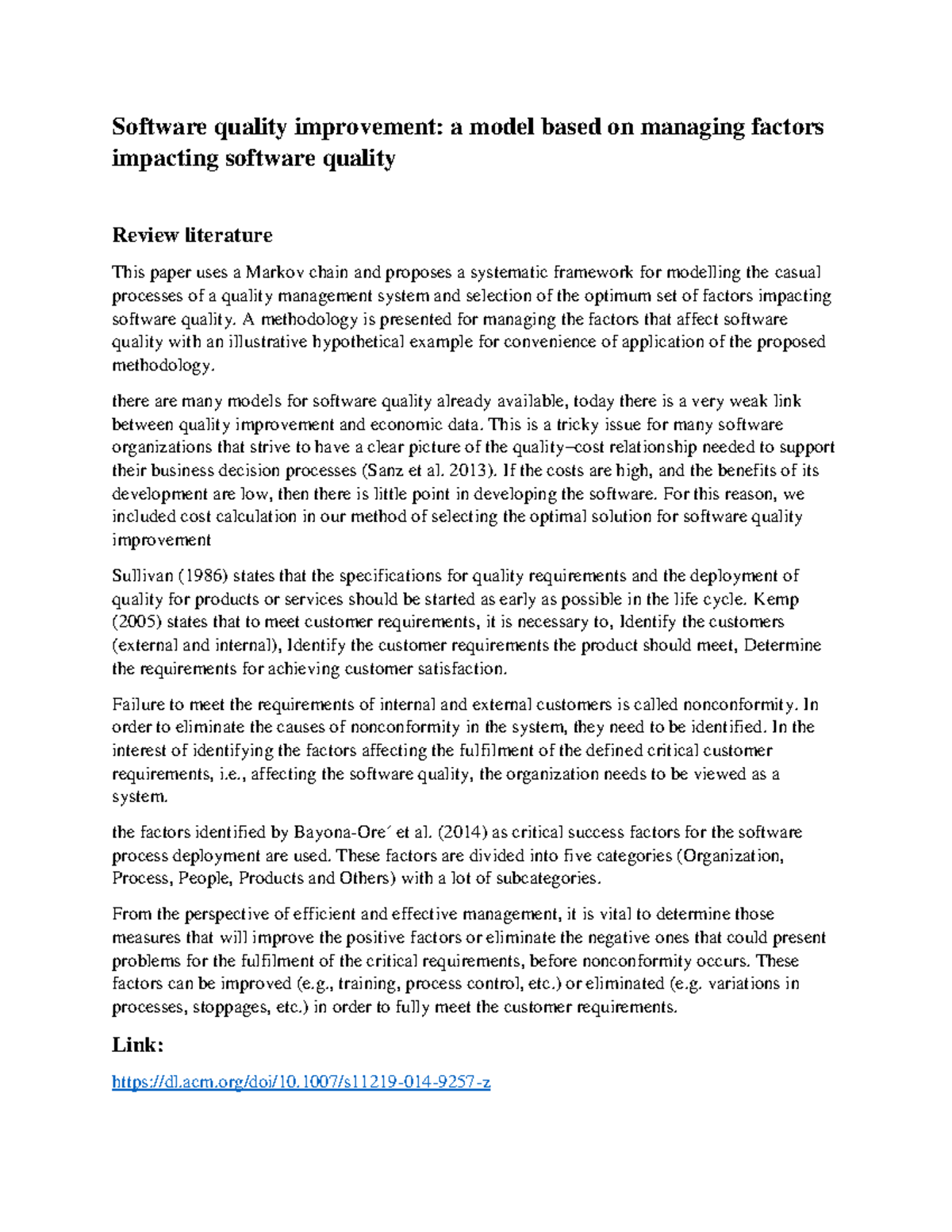 Software quality improvement - A methodology is presented for managing ...