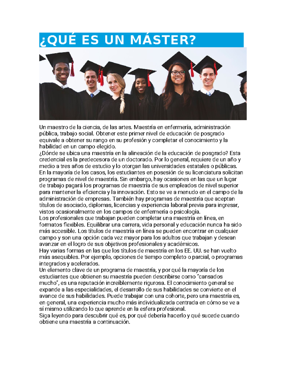 Qué es un Máster - APUNTES - ¿QUÉ ES UN MÁSTER? Un maestro de la ...