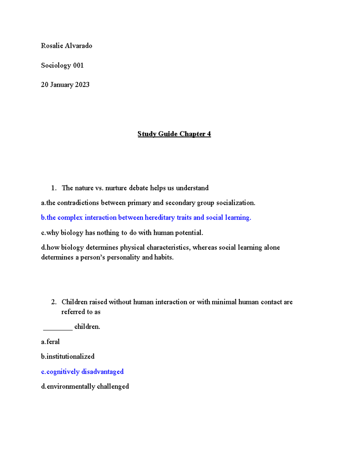 Study Guide Chapter 4 - notes - Rosalie Alvarado Sociology 001 20 ...