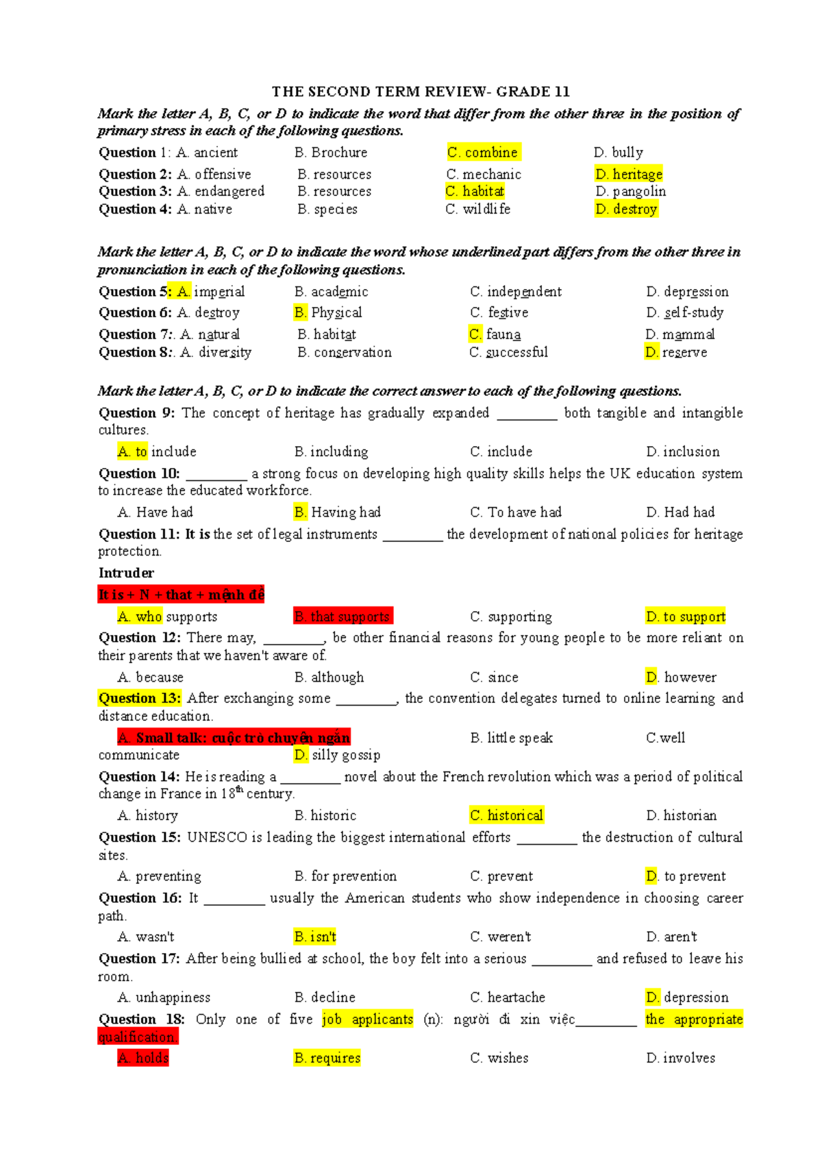 THE Second TERM Review - sssssssss - THE SECOND TERM REVIEW- GRADE 11 ...