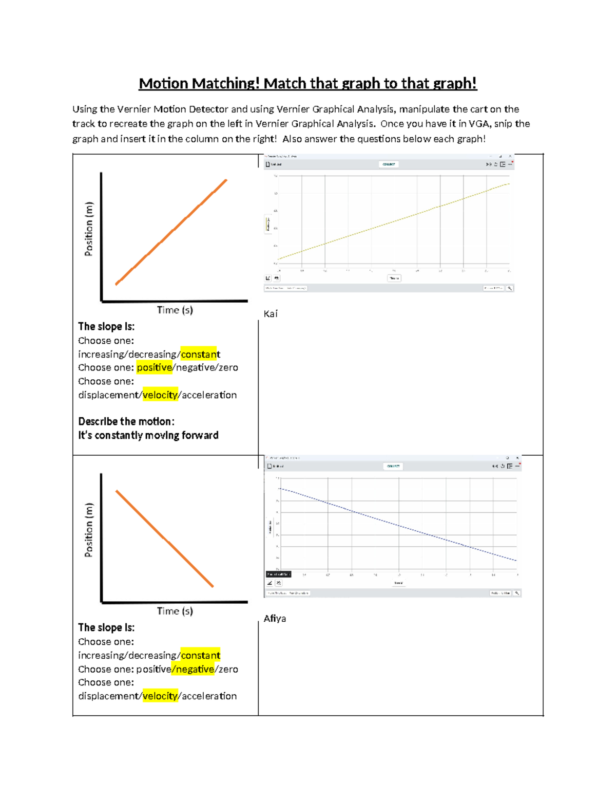 Motion Matching - Assignment - Motion Matching! Match that graph to ...