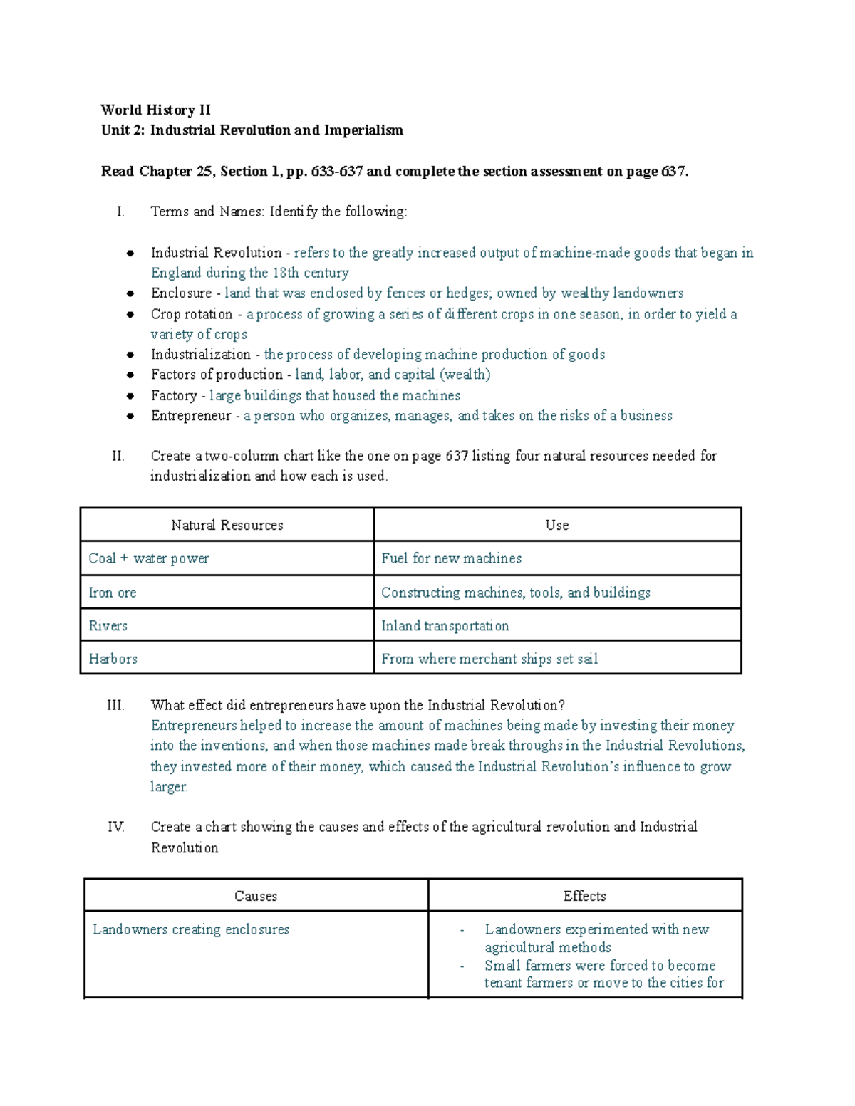 World History Patterns of Interaction - 25.1 Notes - Industrial ...