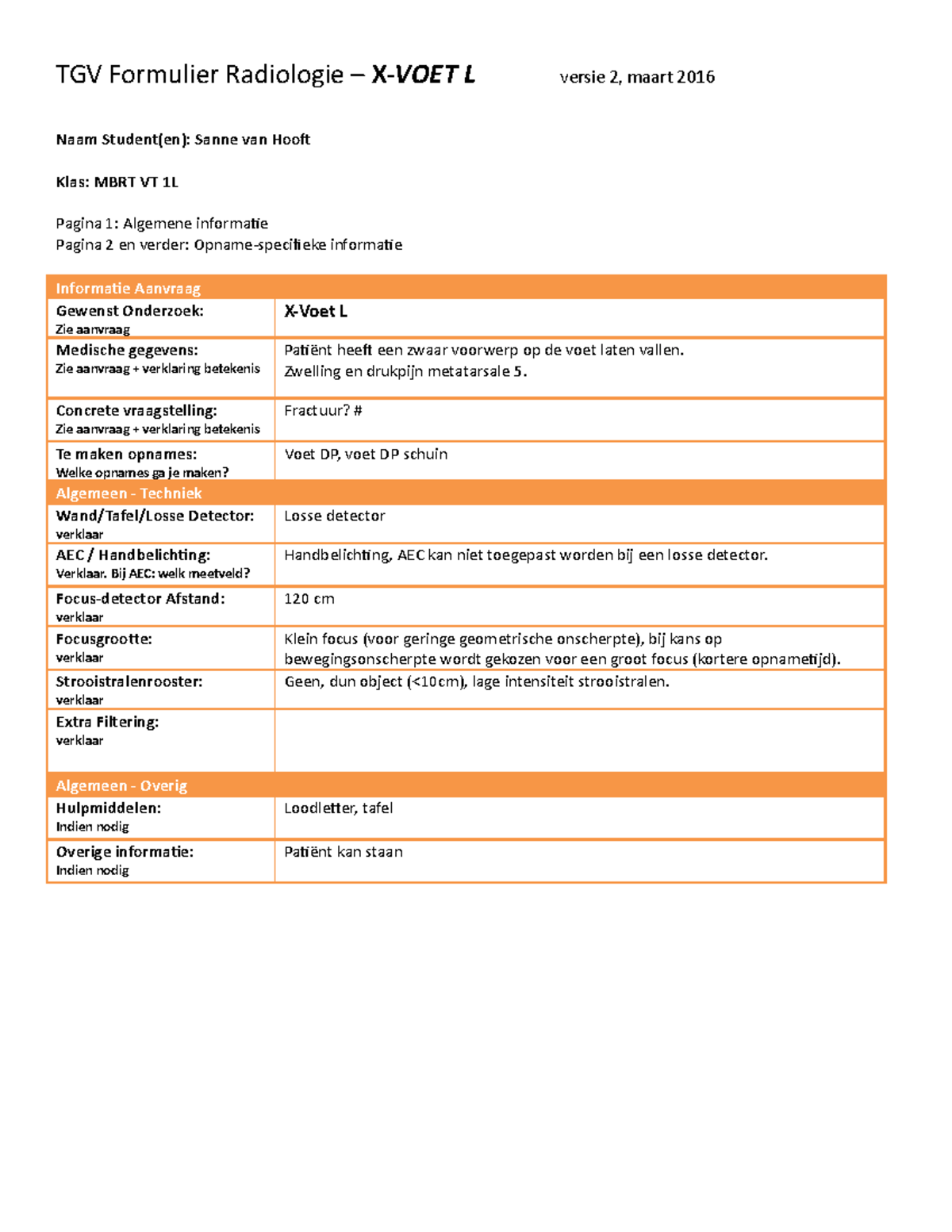 X-voet L - TGV formulier voor voet opname - TGV Formulier Radiologie ...