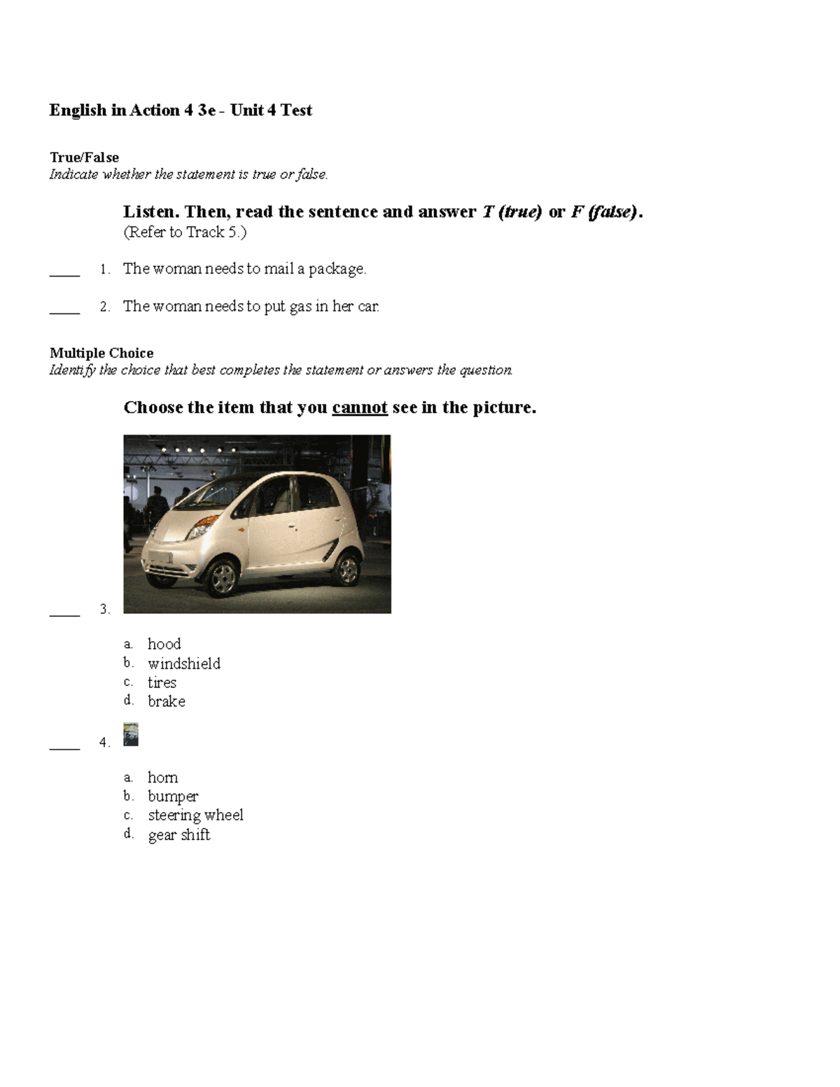 Eia 4 3e unit 4 test - tài liệu - English in Action 4 3e - Unit 4 Test ...