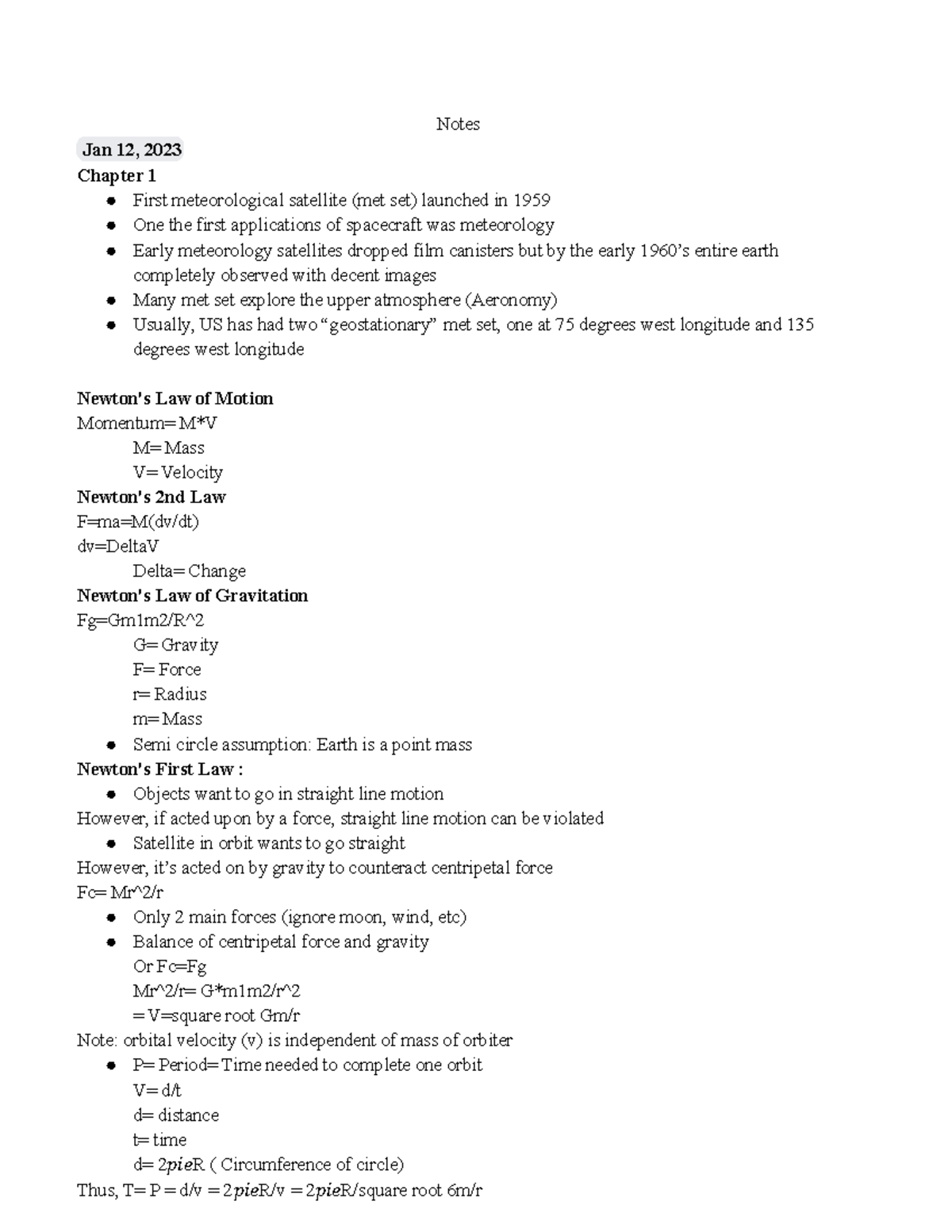 Satellite Meteorology - Notes Jan 12, 2023 Chapter 1 First ...
