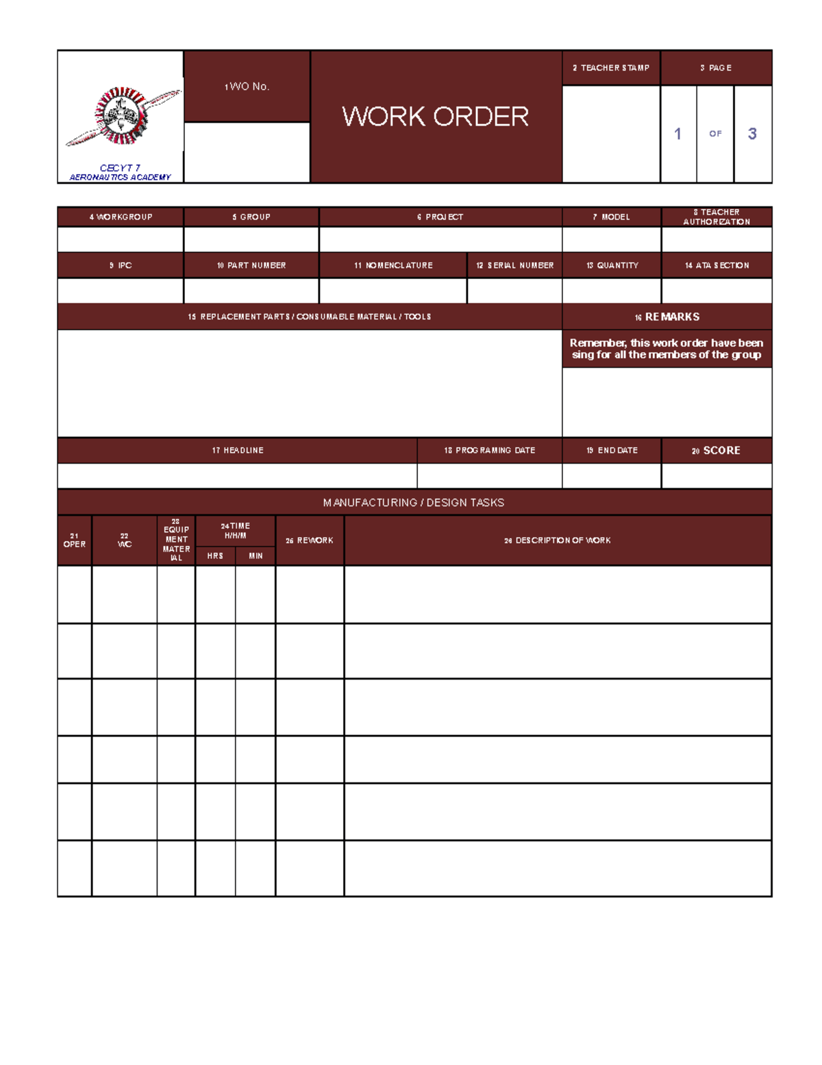 Work Order A - CECYT 7 AERONAUTICS ACADEMY 1 WO No. WORK ORDER 2 ...