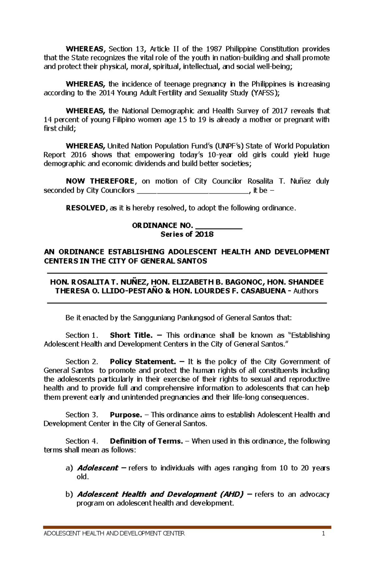 Teen - noted on teenage oreg - WHEREAS, Section 13, Article II of the ...