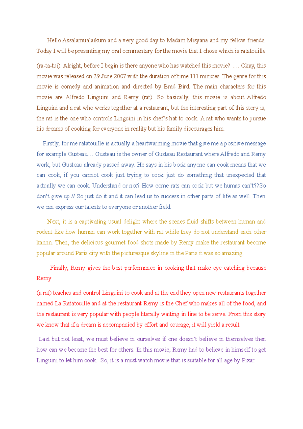 Script elc - elc - Hello Assalamualaikum and a very good day to Madam ...