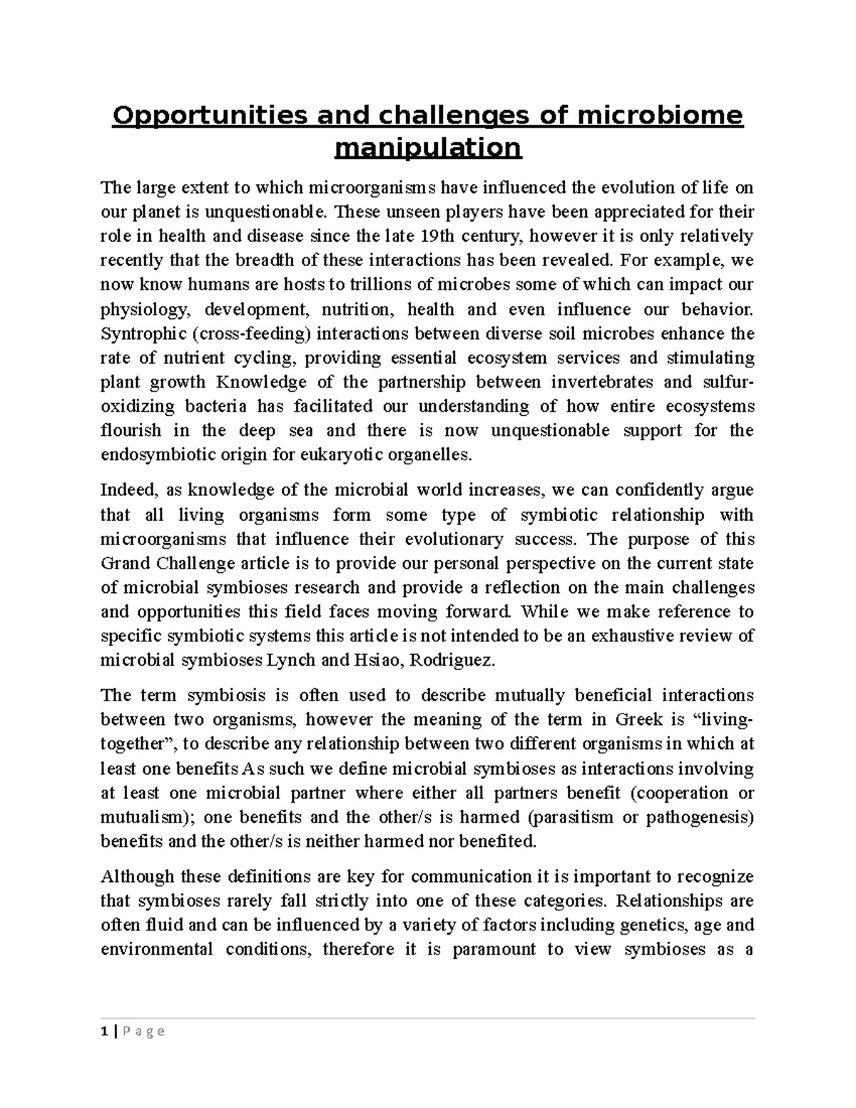 Opportunities And Challenges Of Microbiome Manipulation - Opportunities ...