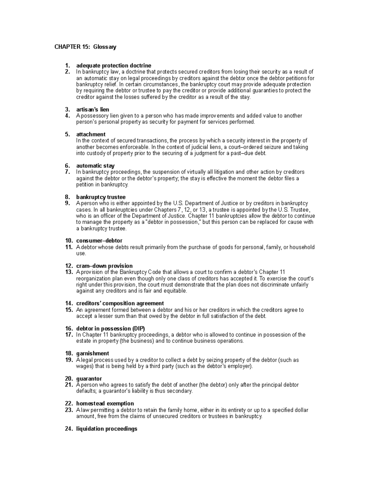 Ch16 legal vocabulary - CHAPTER 15: Glossary adequate protection ...