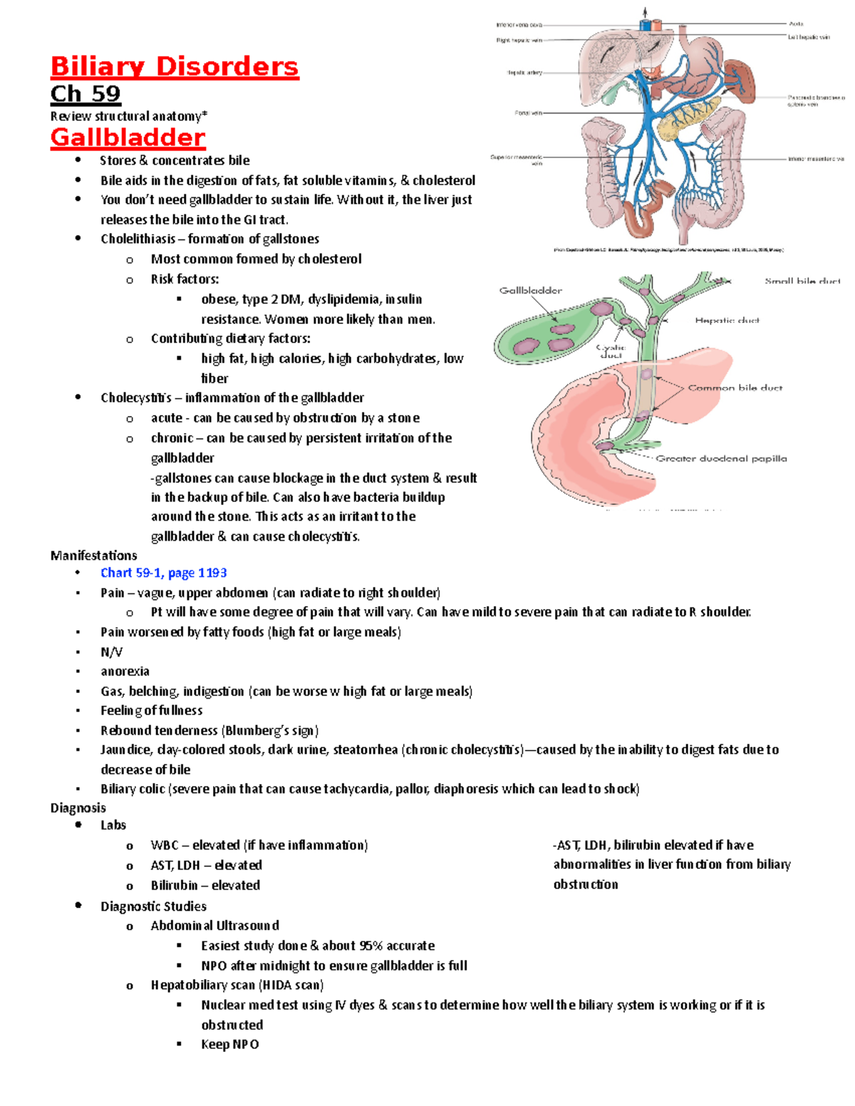 401 E3 CH59 ALEX - Notes - Biliary Disorders Ch 59 Review structural ...