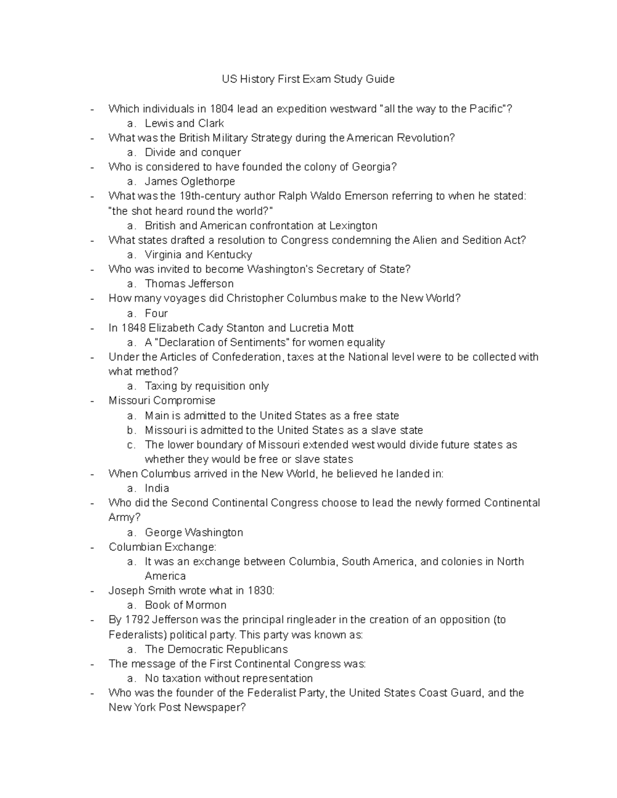 2021- American History- Notes - US History First Exam Study Guide Which ...