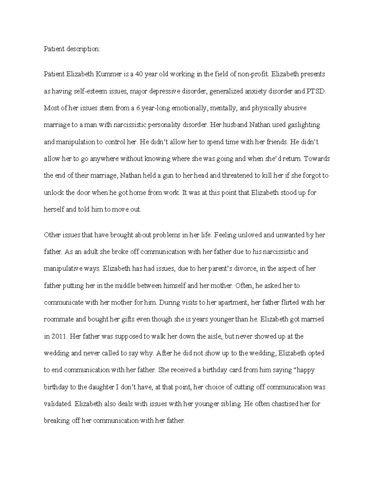 Final project - client description - Patient description: Patient ...