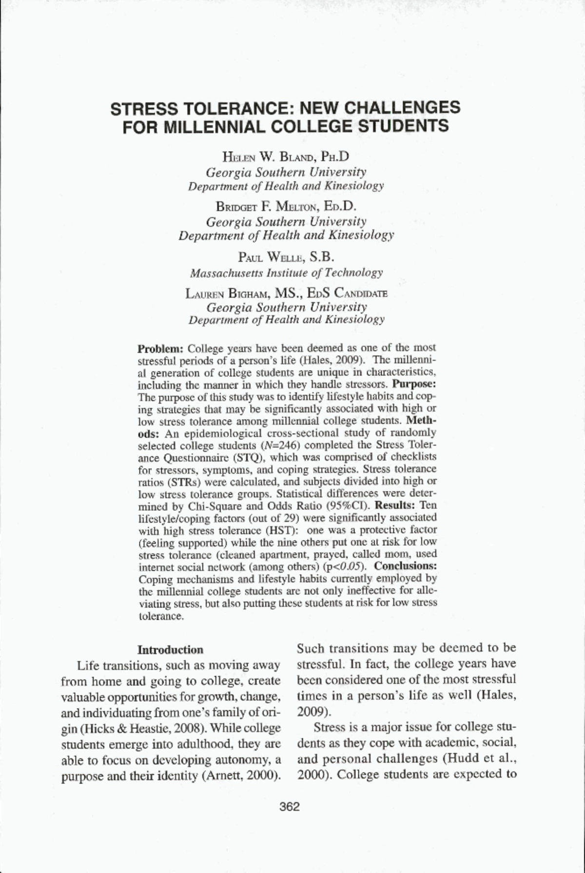 College Students Stress - STRESS TOLERANCE: NEW CHALLENGES FOR ...