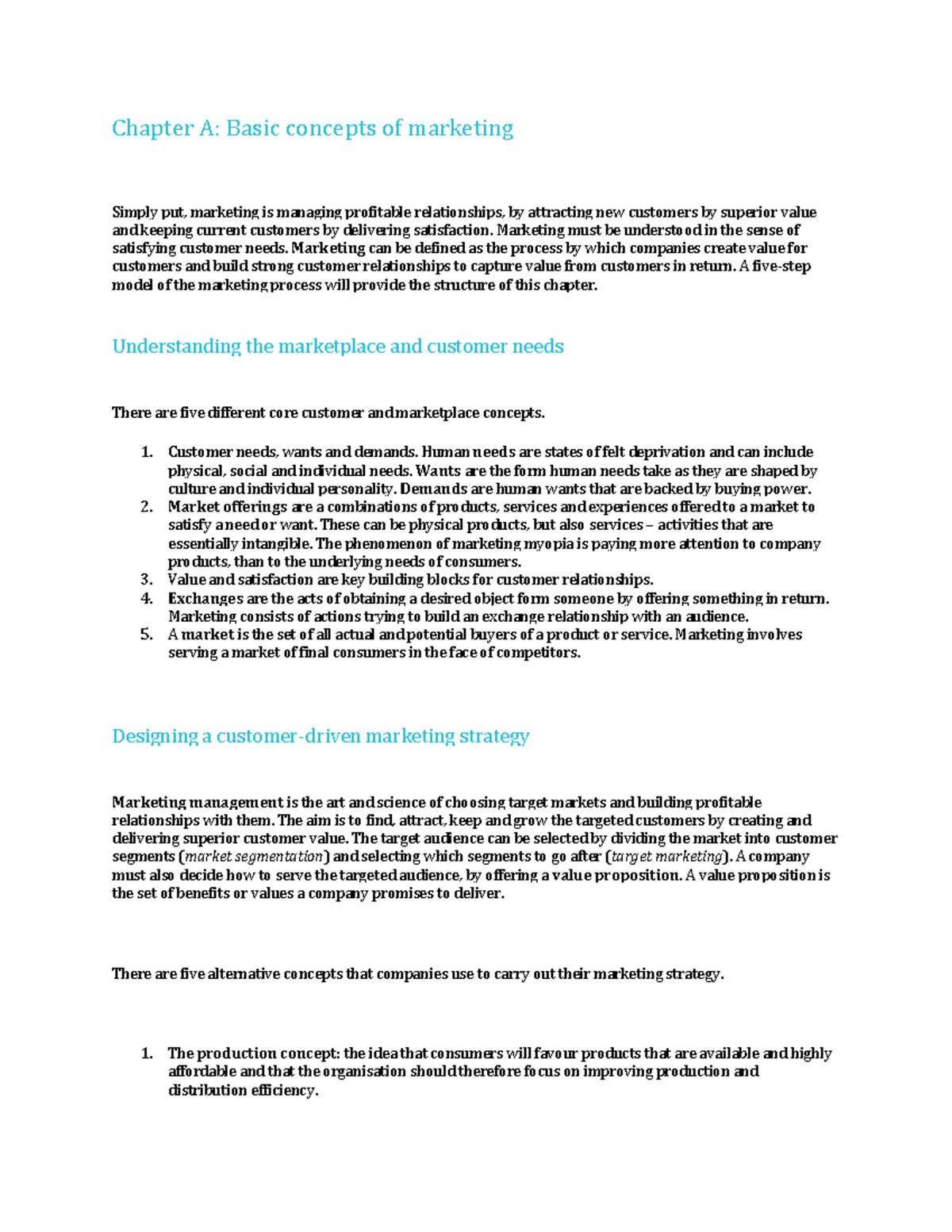 Marketing overview - Chapter A: Basic concepts of marketing Simply put ...