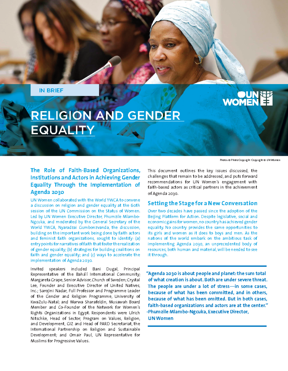 Religion and Gender Equality UN Women Br - The Role of Faith-Based ...