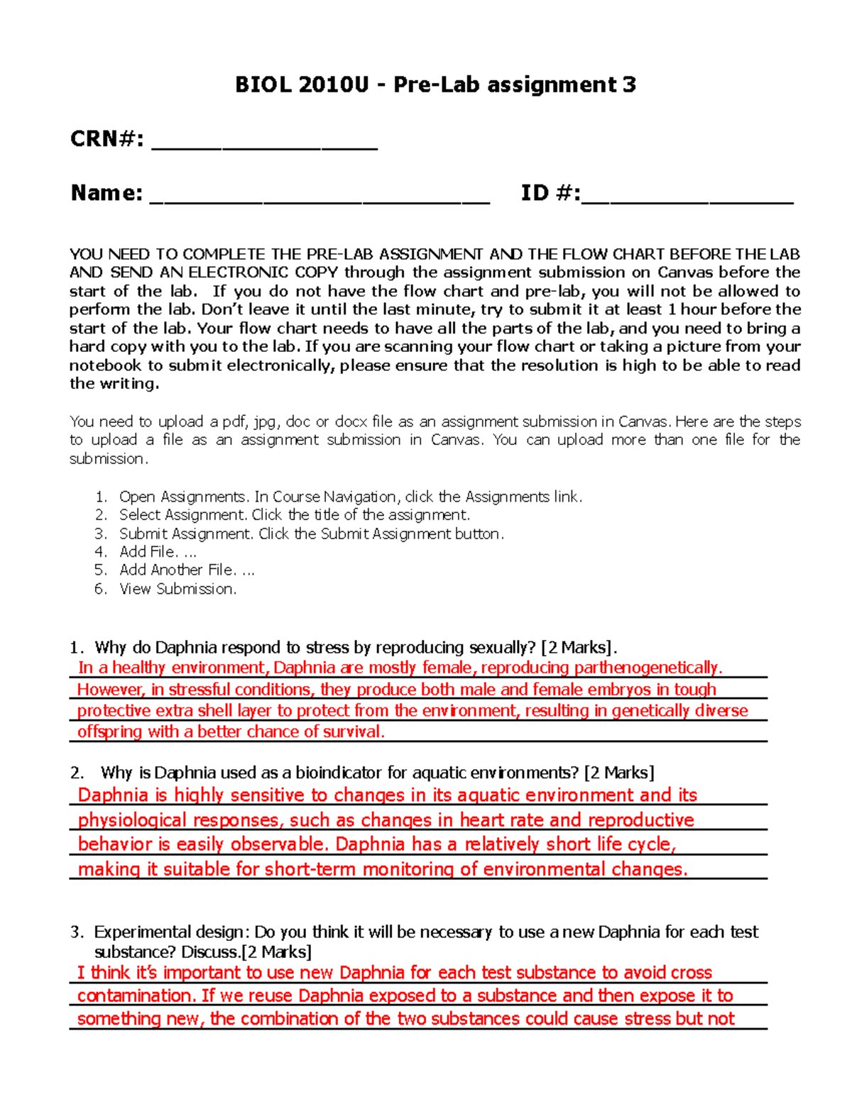 Biol 2010 U prelab 3 2023 - BIOL 2010U - Pre-Lab assignment 3 CRN ...