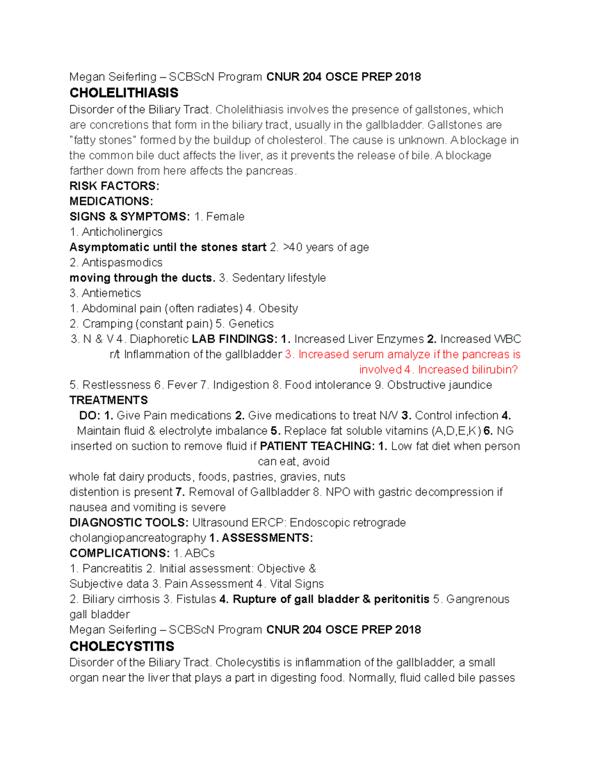CNUR 204 OSCE PREP - OSCE prep for cnur 204, diagnosis and ...