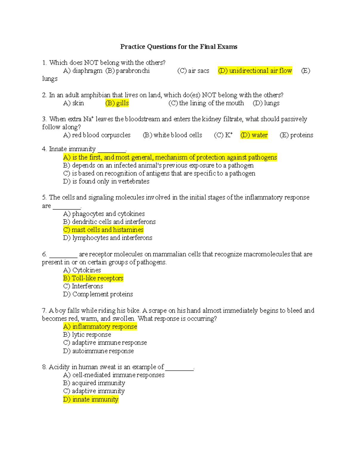 Final Exam Practice Questions - Practice Questions for the Final Exams ...